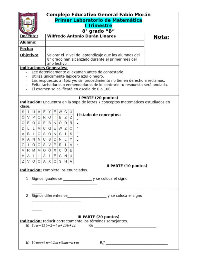 Laboratorio 1 Octavo Grado | PDF