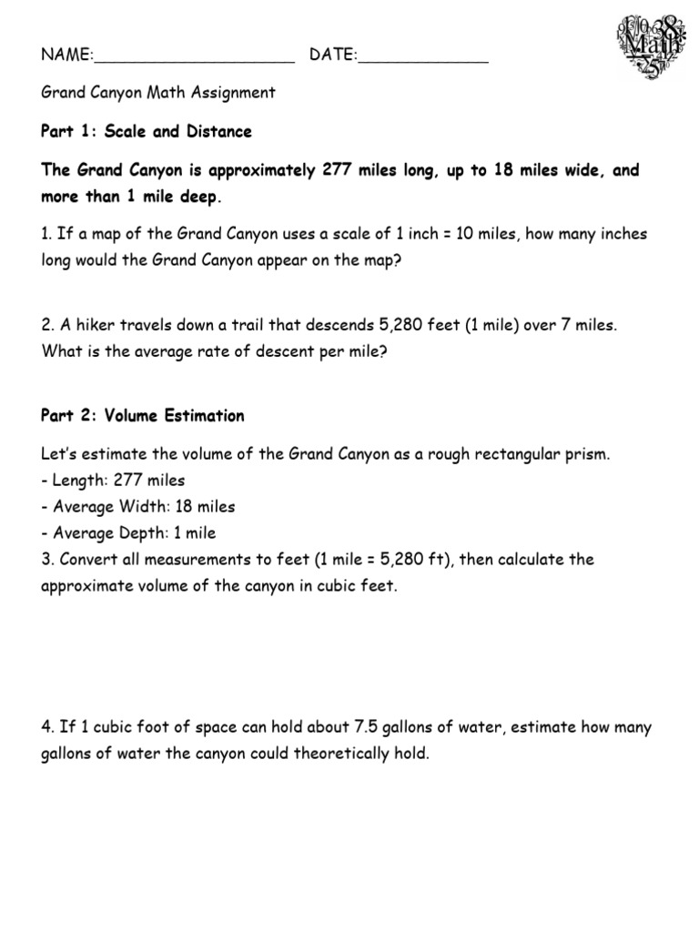 Grand Canyon Math Assignment Guide | PDF