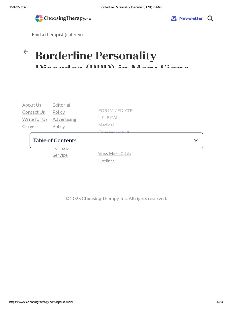 Borderline Personality Disorder (BPD) in Men | PDF | Borderline ...