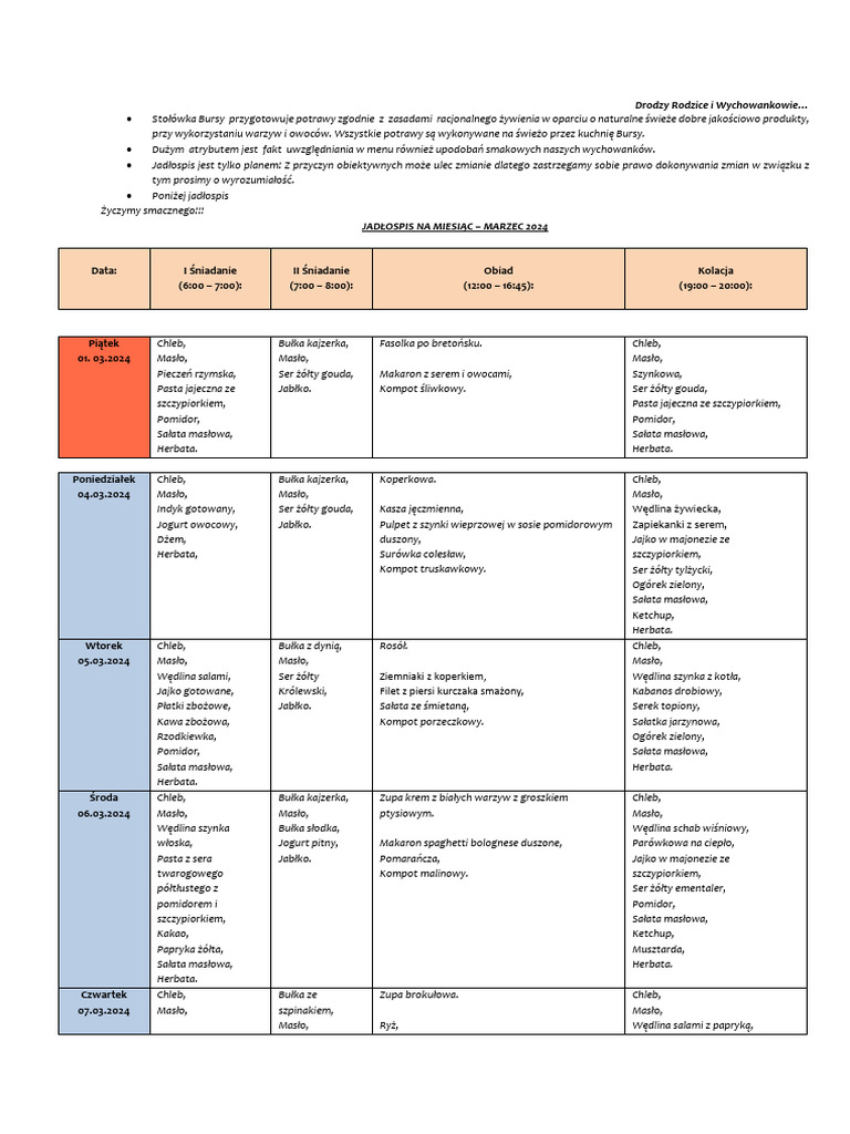 Jadlospis Marzec 2024 | PDF