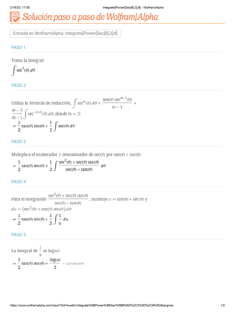 Integral de Sec 3 (X) (Wolfram) | PDF