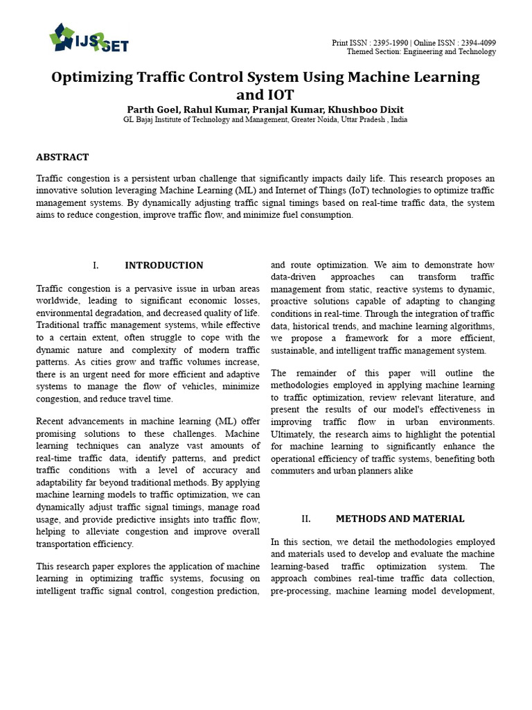 Optimzing Traffic Control System using ML | PDF | Machine Learning | Traffic