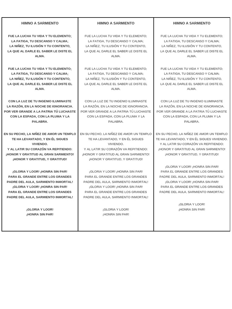 Himno en Honor a Sarmiento | PDF