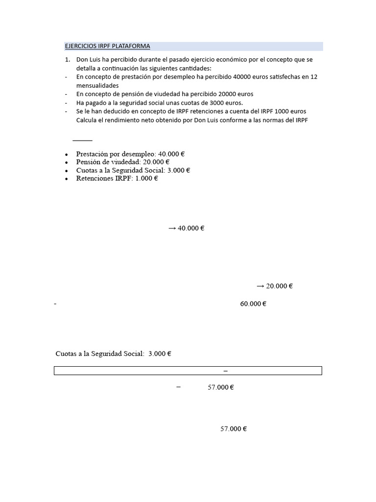 Ejercicios de La Plataforma IRPF | PDF | Pensión | Sector privado