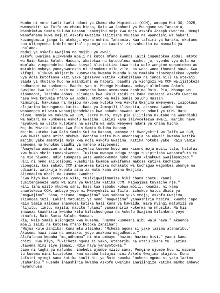 Mambo Ni Moto Kweli Kweli Ndani Ya Chama - Cha Mapi... | PDF