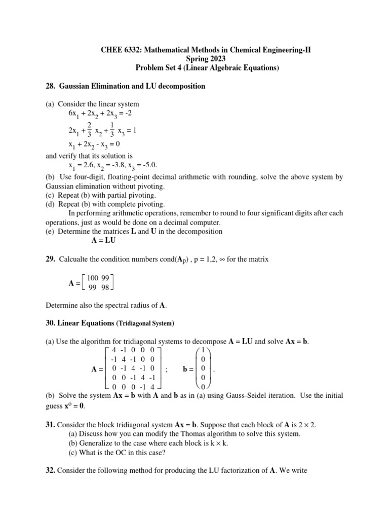 Homework Questions: Numerical Methods | PDF | System Of Linear Equations | Algorithms And Data ...