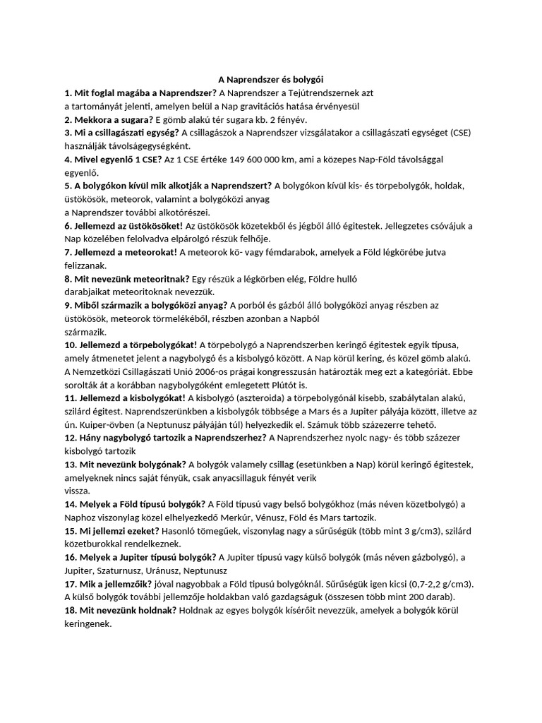 Földrajz Csillagászat És Naprendszerünk Bolygoink Doga | PDF