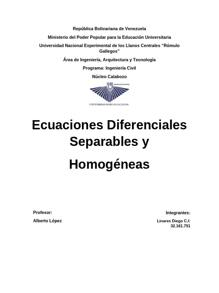 Ecuaciones Diferenciales Separables y Homogéneas | PDF | Ecuaciones | Ecuaciones diferenciales