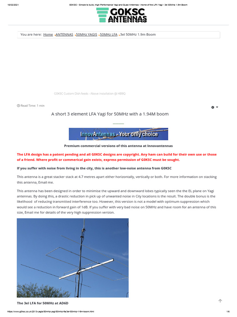 3el LFA Yagi Antenna for 50MHz | PDF | Antenna (Radio ...