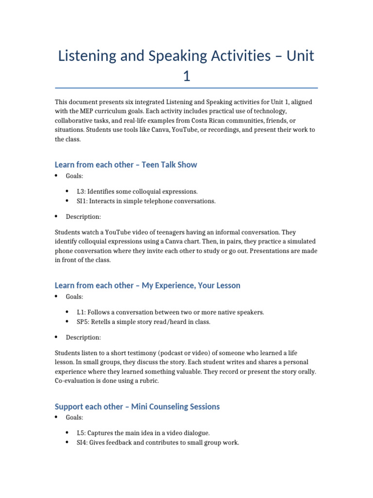 Engaging Listening & Speaking Activities | PDF | Cognitive Science ...