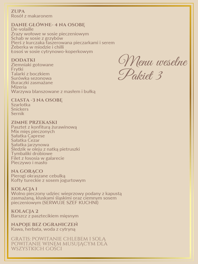 Menu Weselne Pakiet 3 Na Stronę | PDF