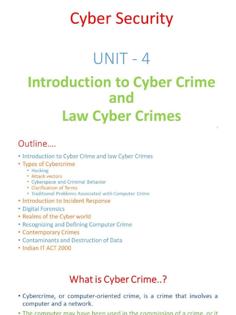 Cyber Security Unit 4 Introduction To Cyber Crime and Law Cyber Crimes | PDF