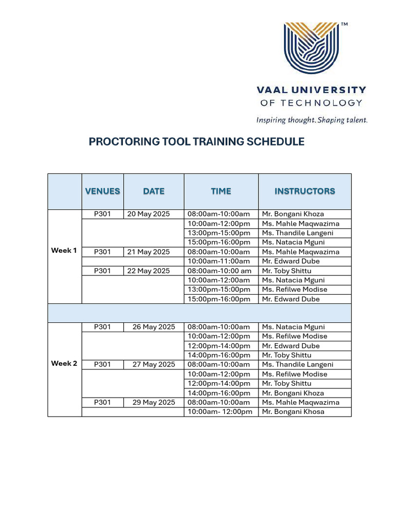 Proctoring Tool Training Schedule (Revised) | PDF