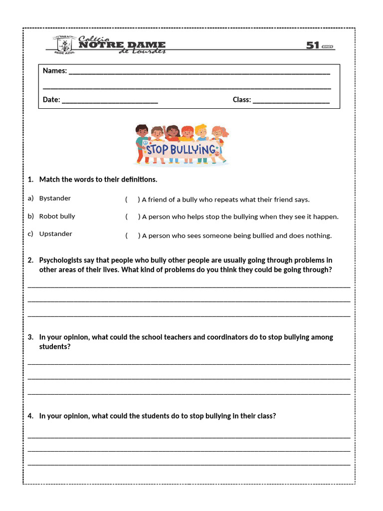Bullying Awareness Worksheets | PDF