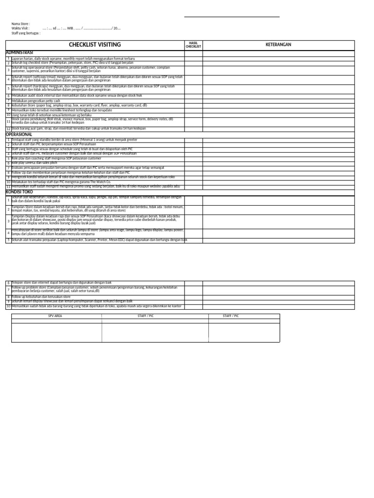 Checklist Kunjungan Toko Efektif | PDF