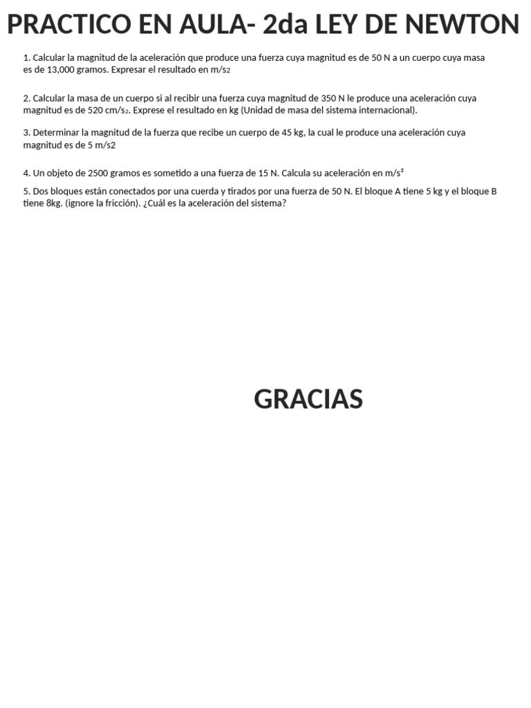 Ejericios de 2da y 3ra Ley de Newton .. 5to Fisica | PDF
