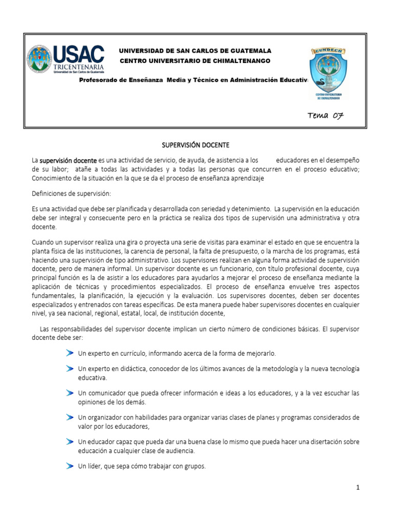 Supervisión Docente: Funciones y Principios | PDF | Maestros | Enseñando