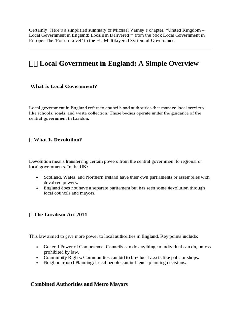 Local Government in England Overview | PDF | Devolution | United Kingdom