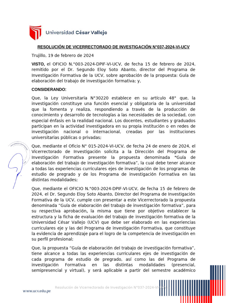 RVI N°037-2024-VI-UCV Aprueba La Guía de Elaboración Del Trabajo de ...