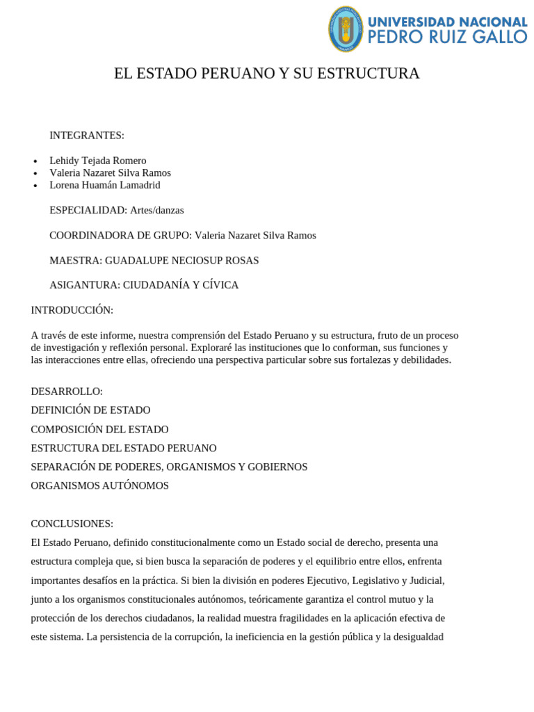 El Estado Peruano y Su Estructura | PDF | Estado (política ...