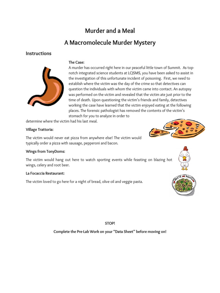 Student Version - Murder and A Meal | PDF | Carbohydrates | Foods