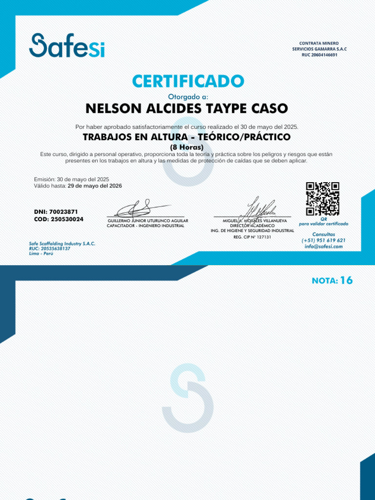 Certificado de NELSON ALCIDES | PDF