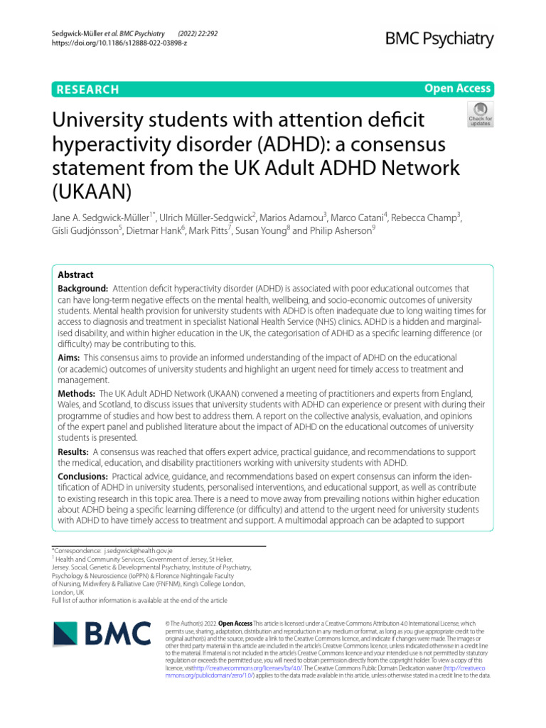 University Students With Attention Deficit Hyperactivity Disorder (ADHD ...