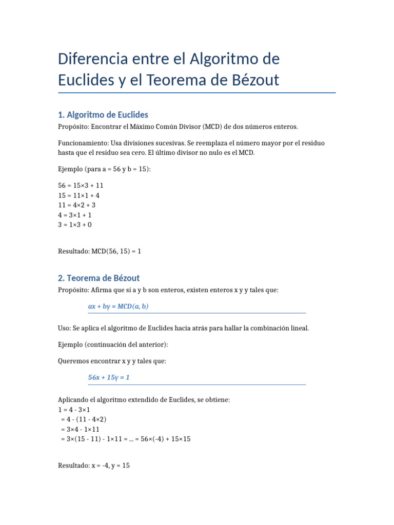 Diferencia Euclides Bezout | PDF