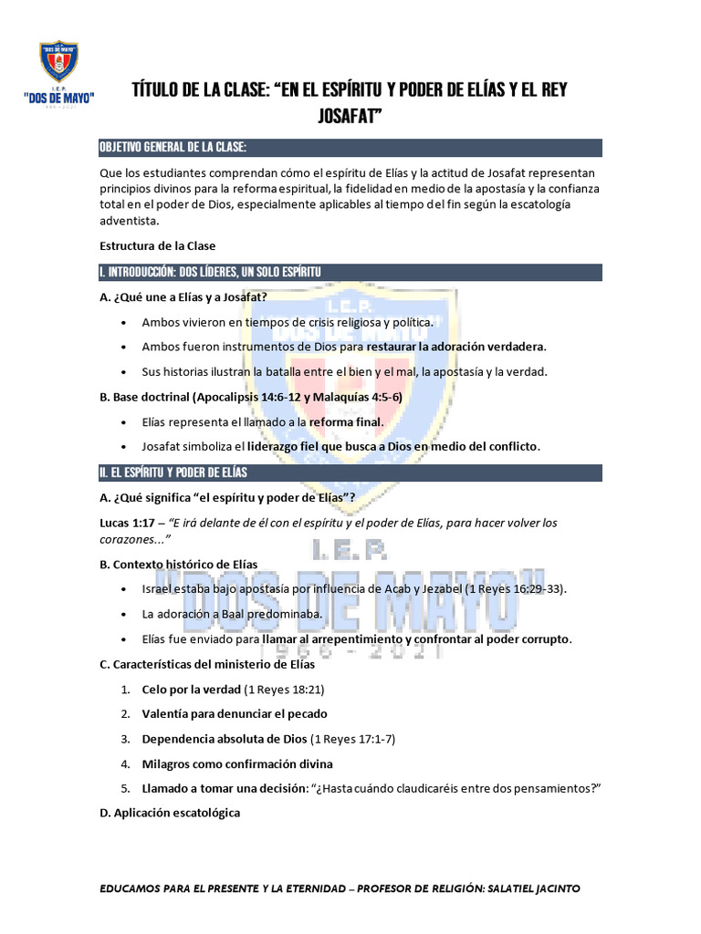 En El Espíritu y Poder de Elías y El Rey Josafat | PDF | Elijah ...