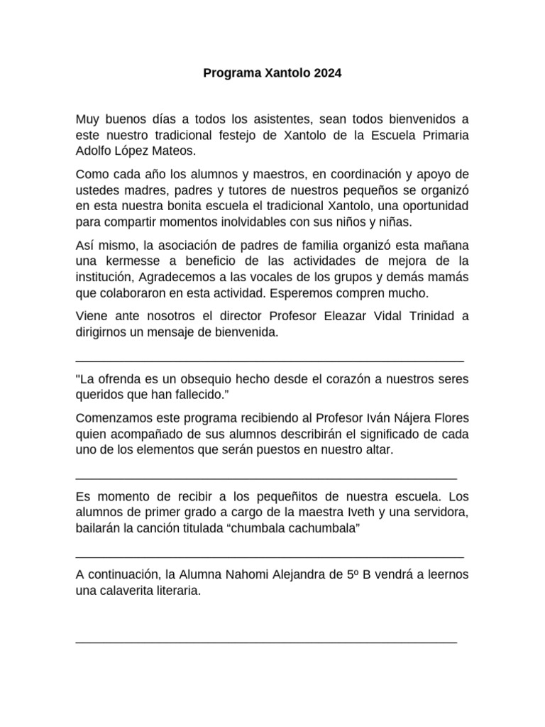 Programa Xantolo 2024 | PDF