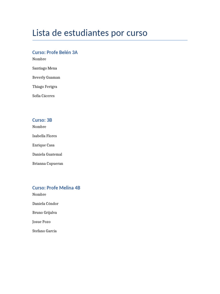 Listado Estudiantes Tablas | PDF