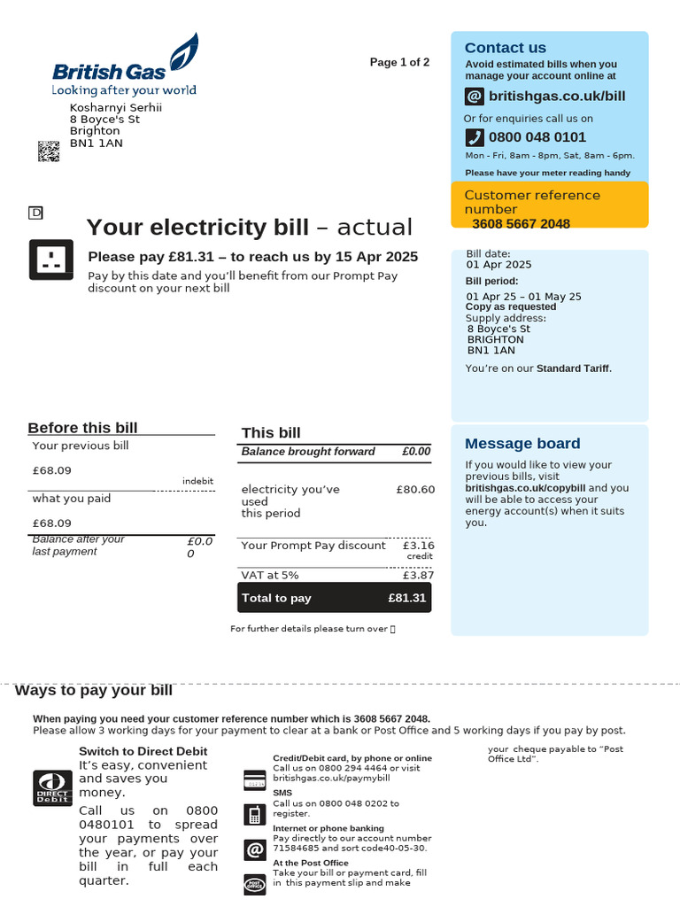 Electricity Bill Summary for April 2025 | PDF | Payments | Cheque