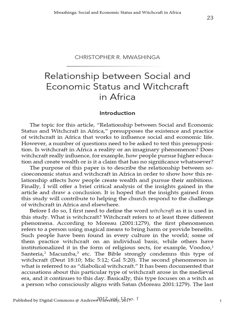 Social and Economic Status and Witchcraft in Africa by Christopher R. Mwashinga | PDF | Witchcraft
