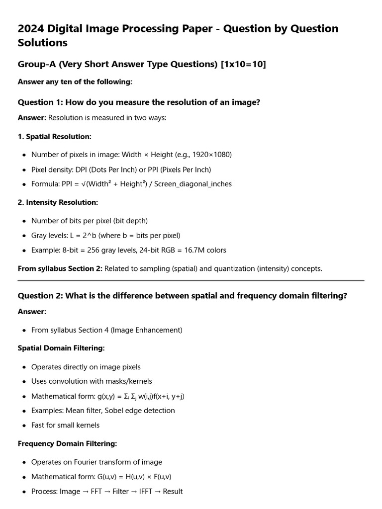 Digital Image Processing - Complete Solutions For Both Papers | PDF | Data Compression | Image ...