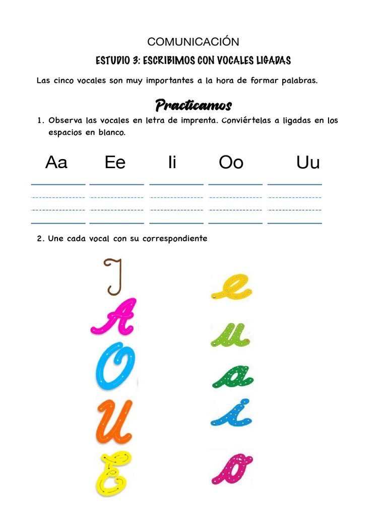 Vocales Ligadas: Ejercicios para Niños | PDF
