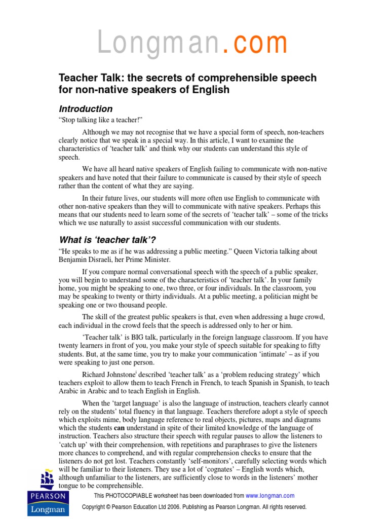 Teacher Talk | PDF | Public Speaking | Reading Comprehension
