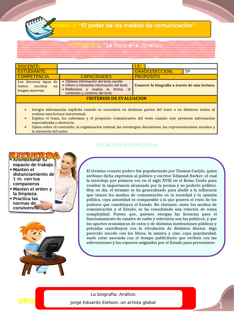 Ficha de Actividad S1 (U2) (5° Grado) - COMUNICACIÓN | PDF