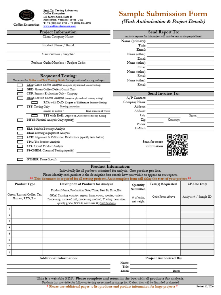 Coffee Testing Submission Form | PDF | Coffee | Tea