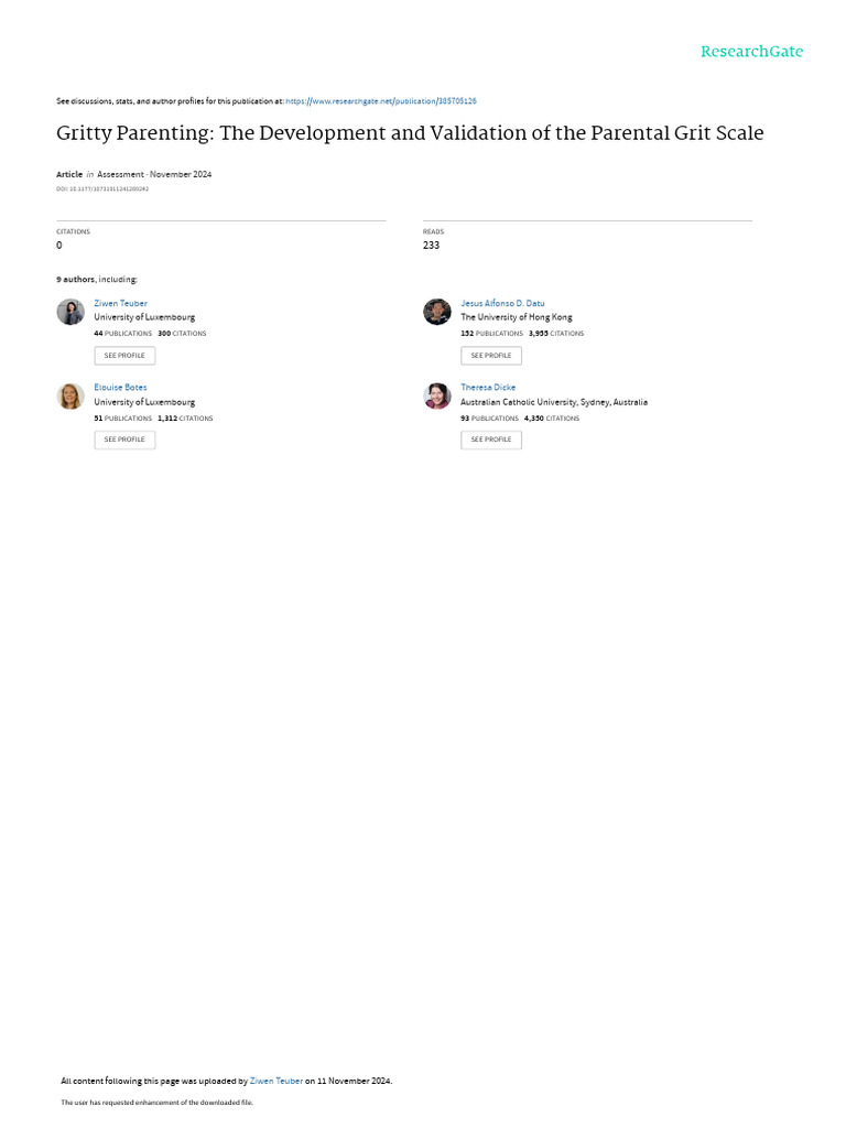 Teuber Et Al The Parental Grit Scale Assessment Accepted Version | PDF ...
