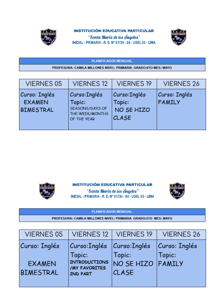 Planificador Mensual Mayo | PDF