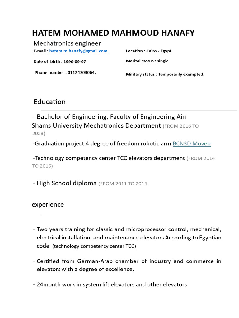 Hatem Hanafy CV | PDF