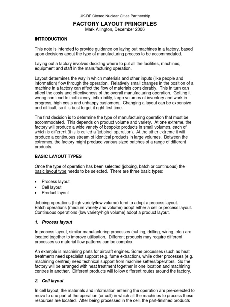 Factory Layout Principles: UK-RF Closed Nuclear Cities Partnership ...
