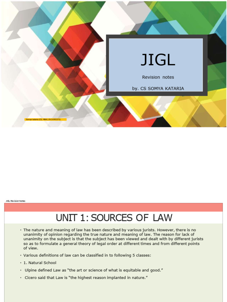 JIGL Revision - Somya Kataria | PDF | Precedent | Jurisprudence