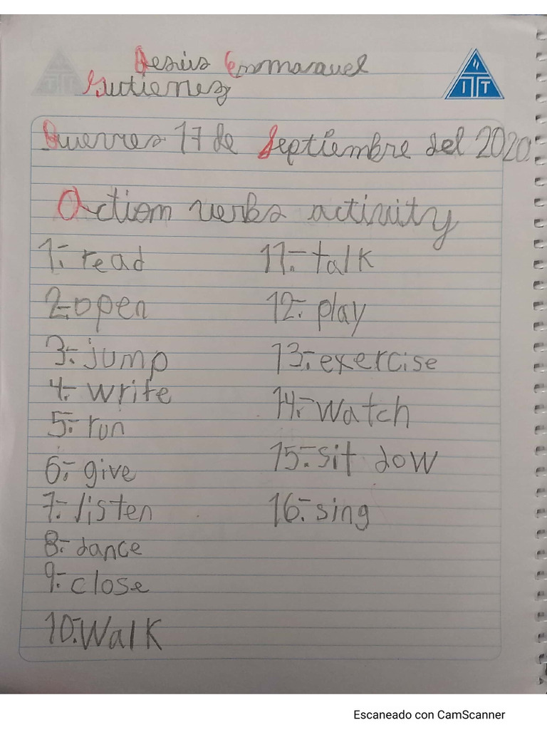 Action Verbs Activity | PDF