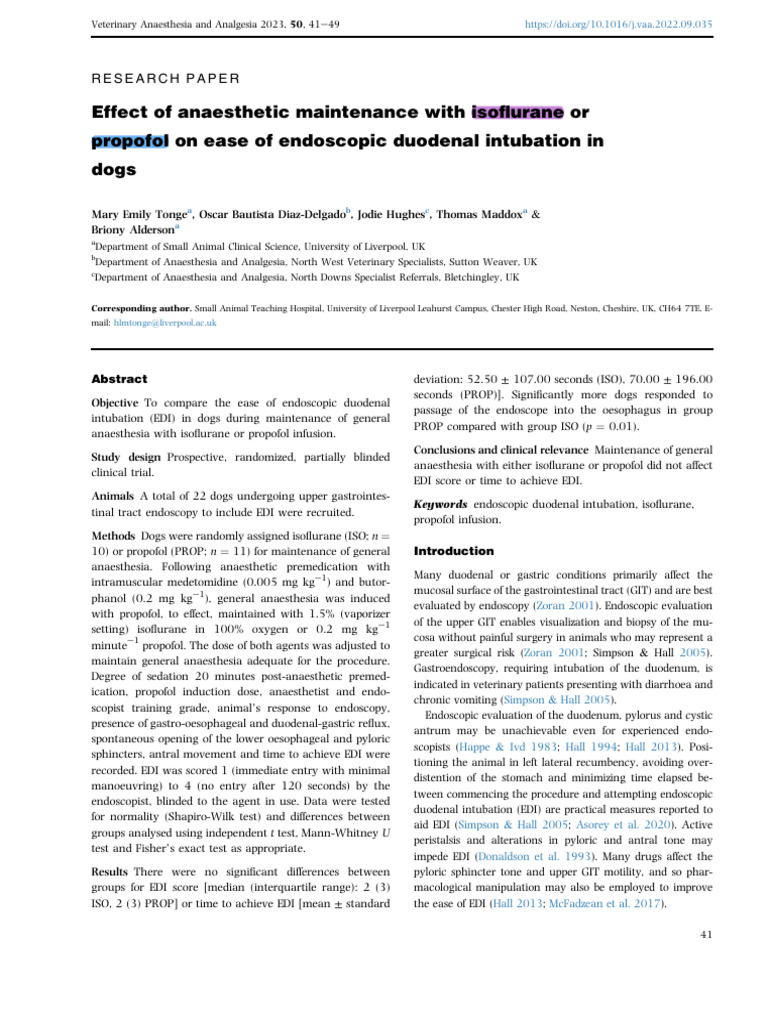 Effect of Anaesthetic Maintenance With Isoflurane or Propofol On Ease ...