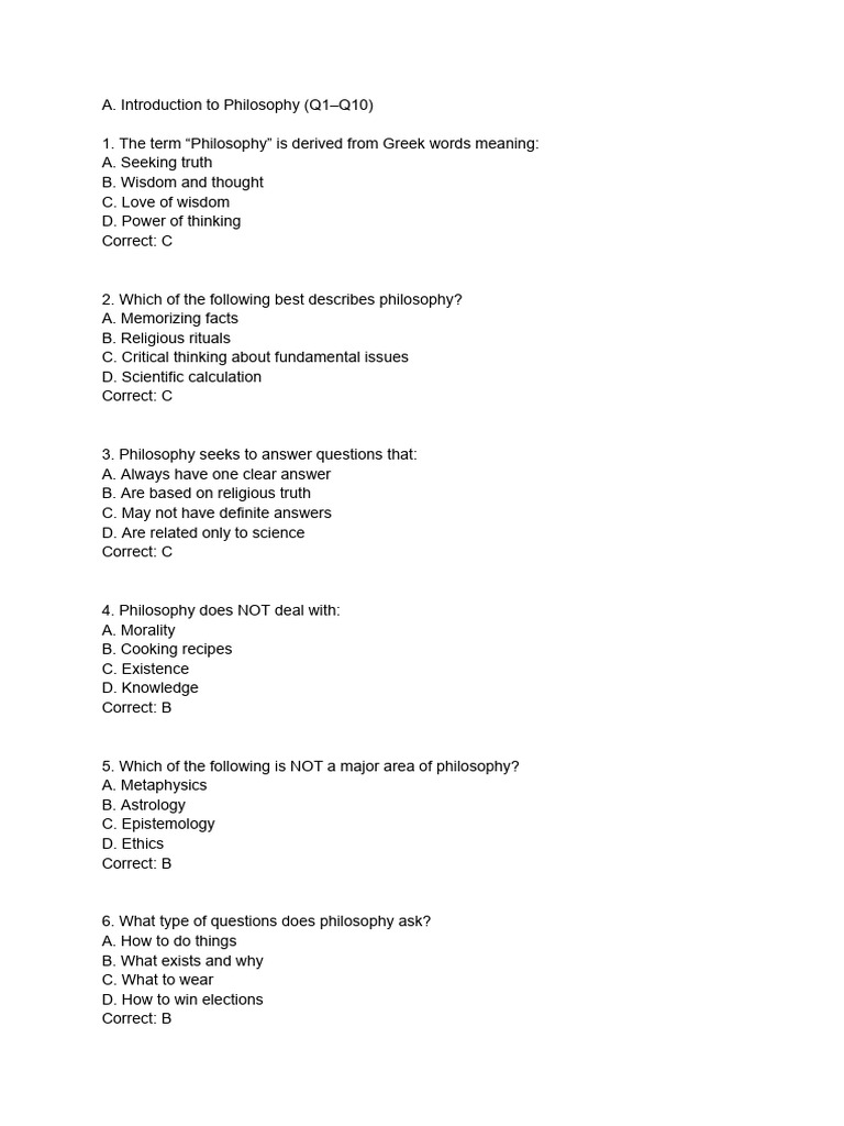 Introduction to Philosophy Quiz Guide | PDF | Argument | Deductive ...