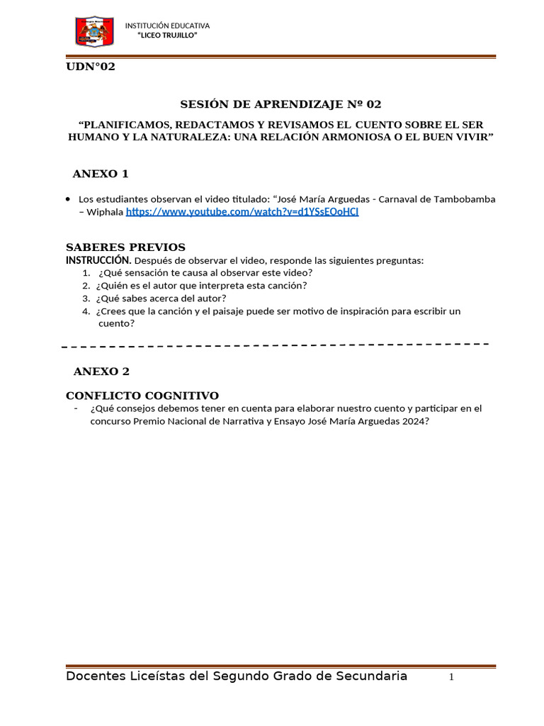 Anexos-Ud2-S2-Escribe Cuento Arguedas-Estudiante | PDF | Narración | Cuentos