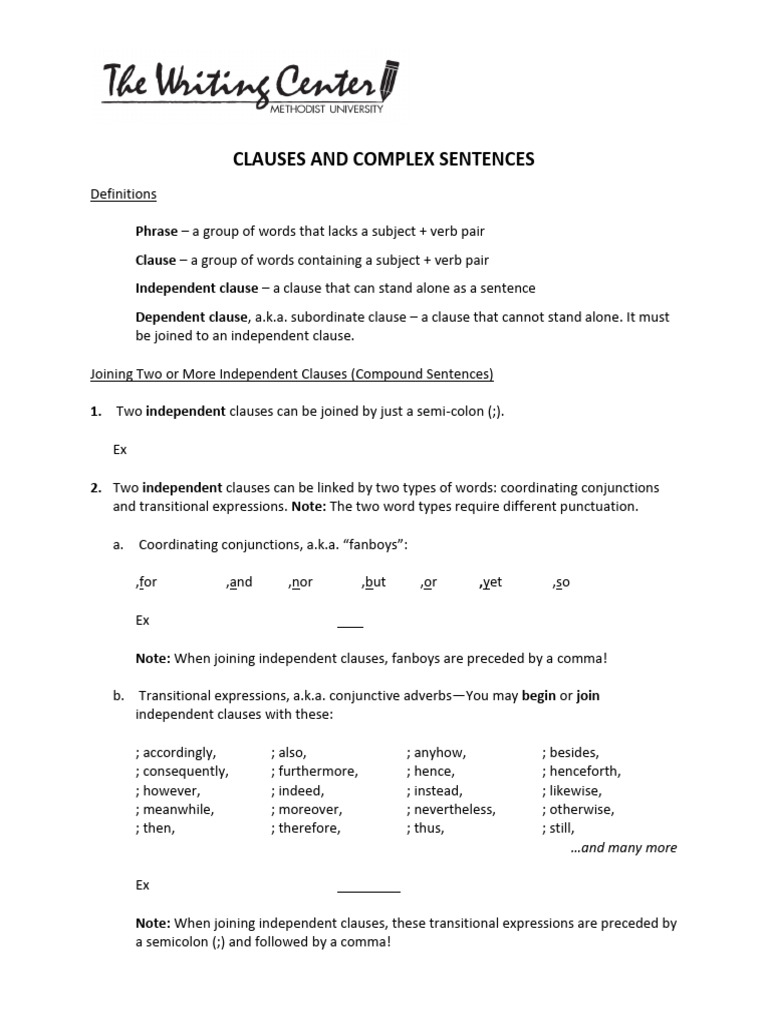 WC Handouts Complex Sentences | PDF | Grammar | Language Mechanics