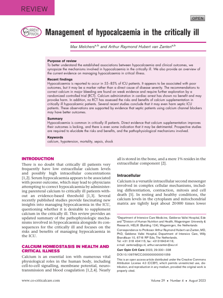 Managing Hypocalcaemia in ICU Patients | PDF | Mitochondrion ...
