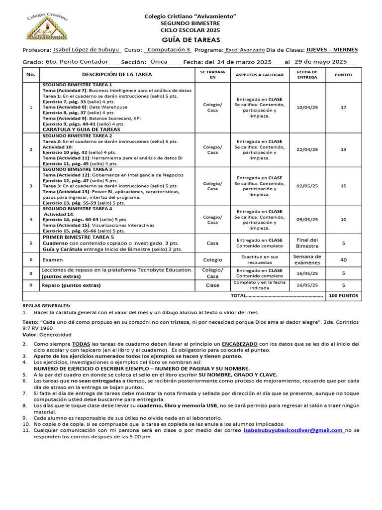 6to. Perito Contador Guia de Tareas Del Segundo Bimestre 2025 | PDF | Contabilidad | Business